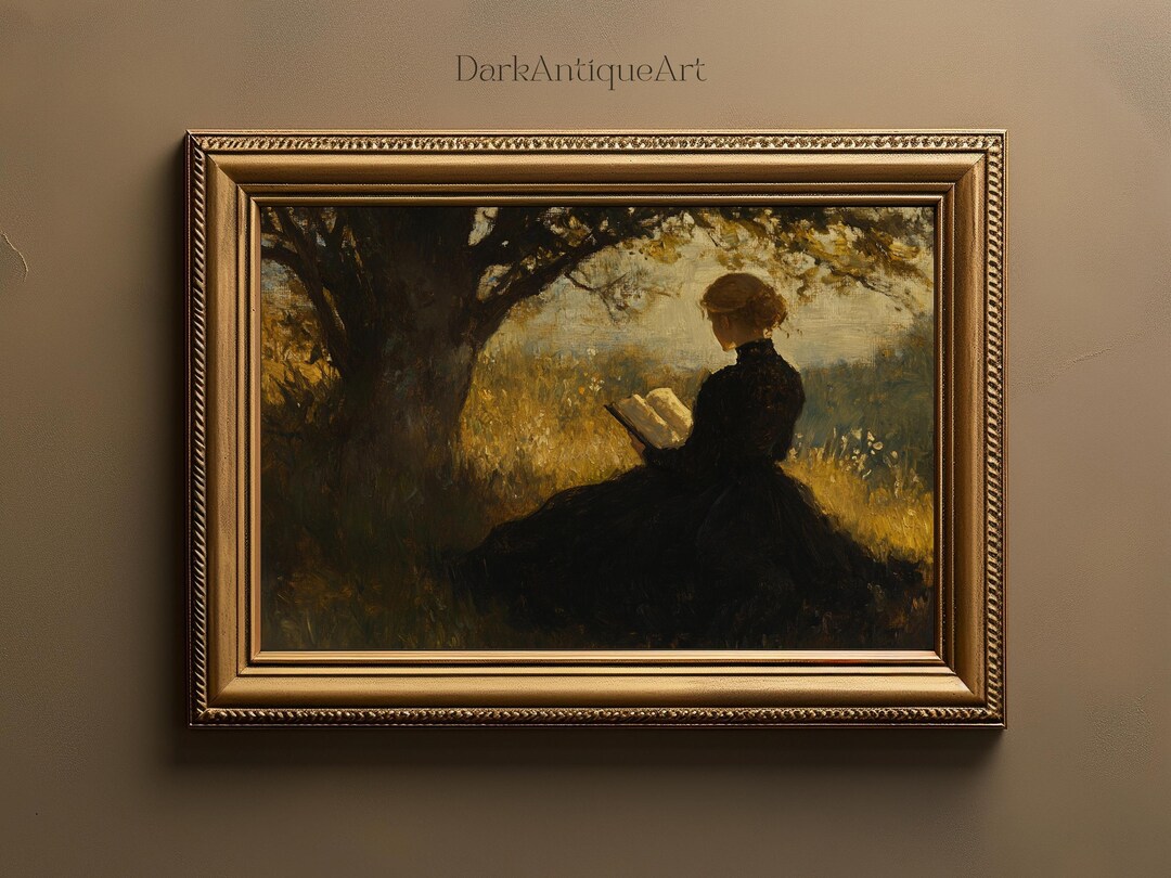 Enchanted Reader | Dark Academia Print, Moody Vintage Artwork, Reading Woman Under Tree, Antique ...