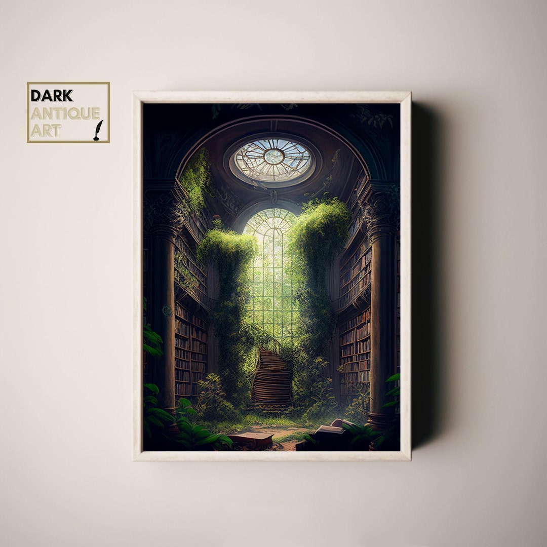 Old Overgrown Library Oil Painting Dark Academia Bibliophile Fantasy ...