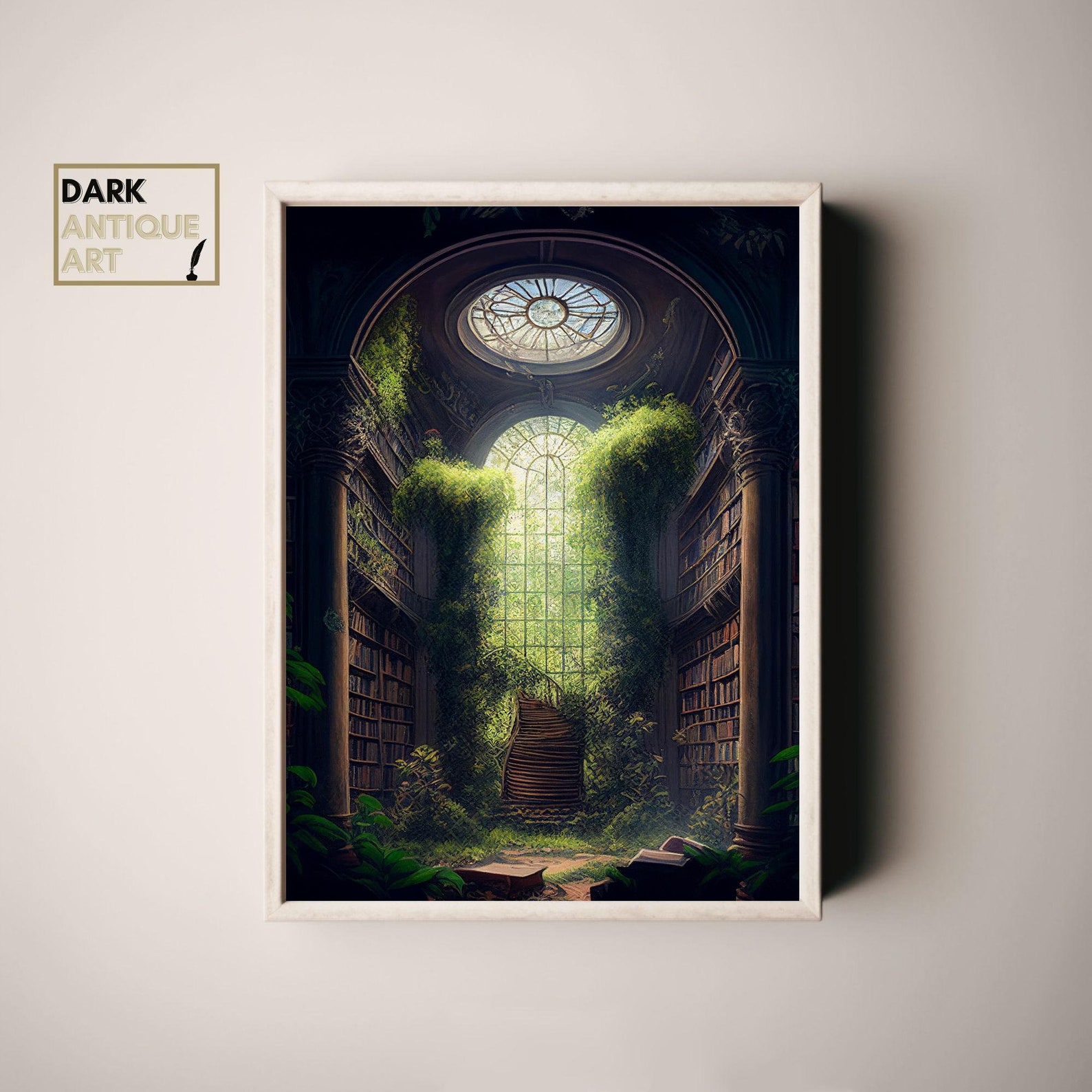 Old Overgrown Library Oil Painting Dark Academia - Etsy