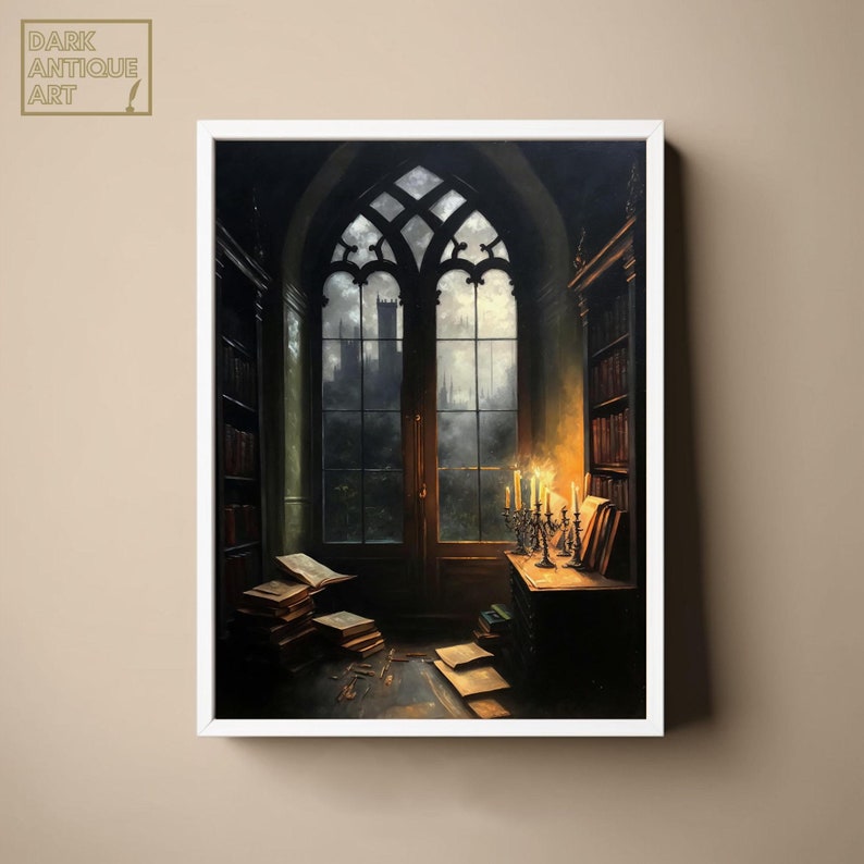 Vintage Victorian Library Window Painting Light Academia Art - Etsy