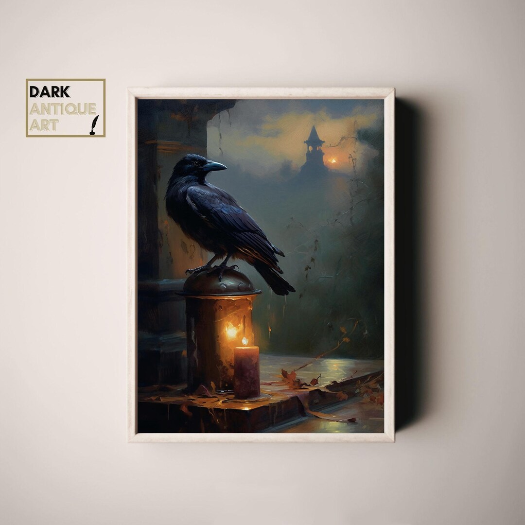 Vintage Raven Oil Painting Dark Academia Raven Art Crow - Etsy