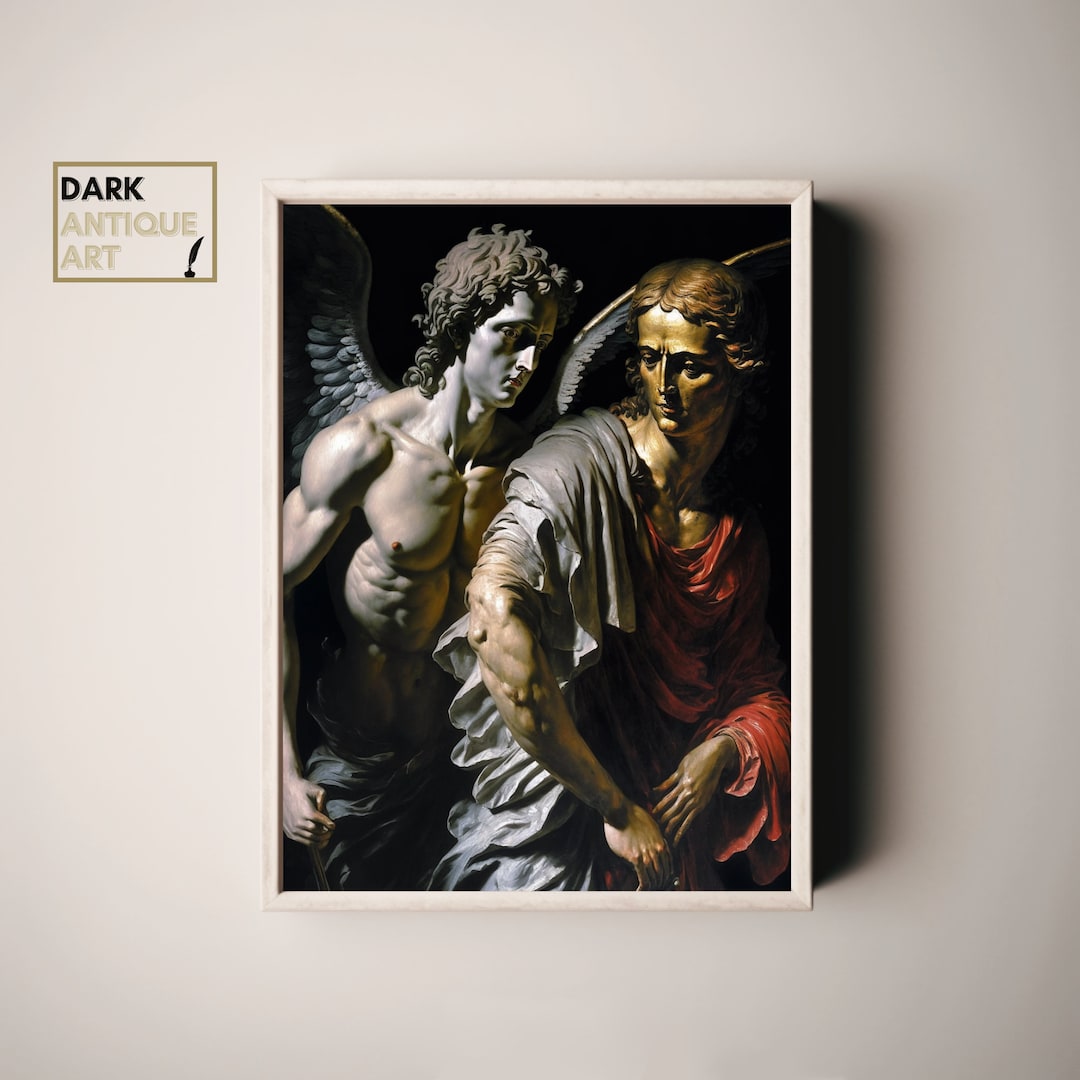 Moody Angel and Demon Oil Painting Dark Portrait Academic Art Dark ...