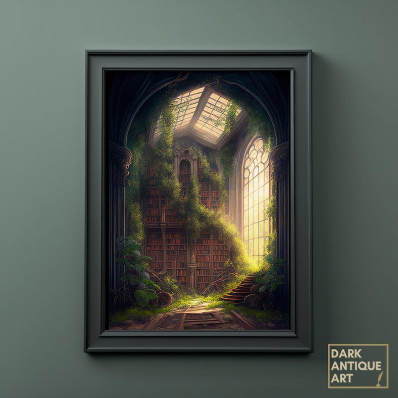 Old Abandoned Library Oil Painting Dark Academia - Etsy