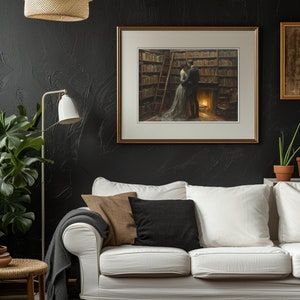 Library Embrace: Dark Academia Vintage Painting Printable, Moody ...