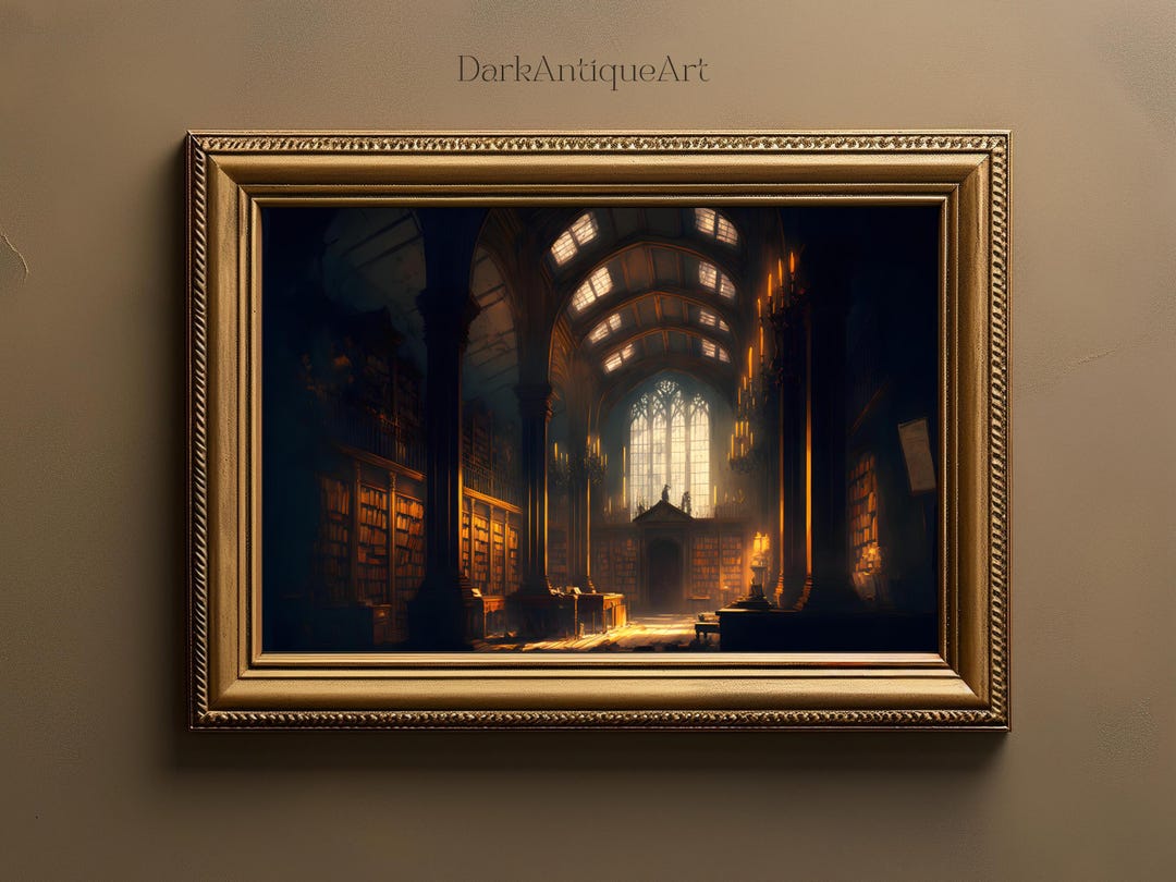 Old Library Painting Art Print | Dark Academia | Bookish Decor ...
