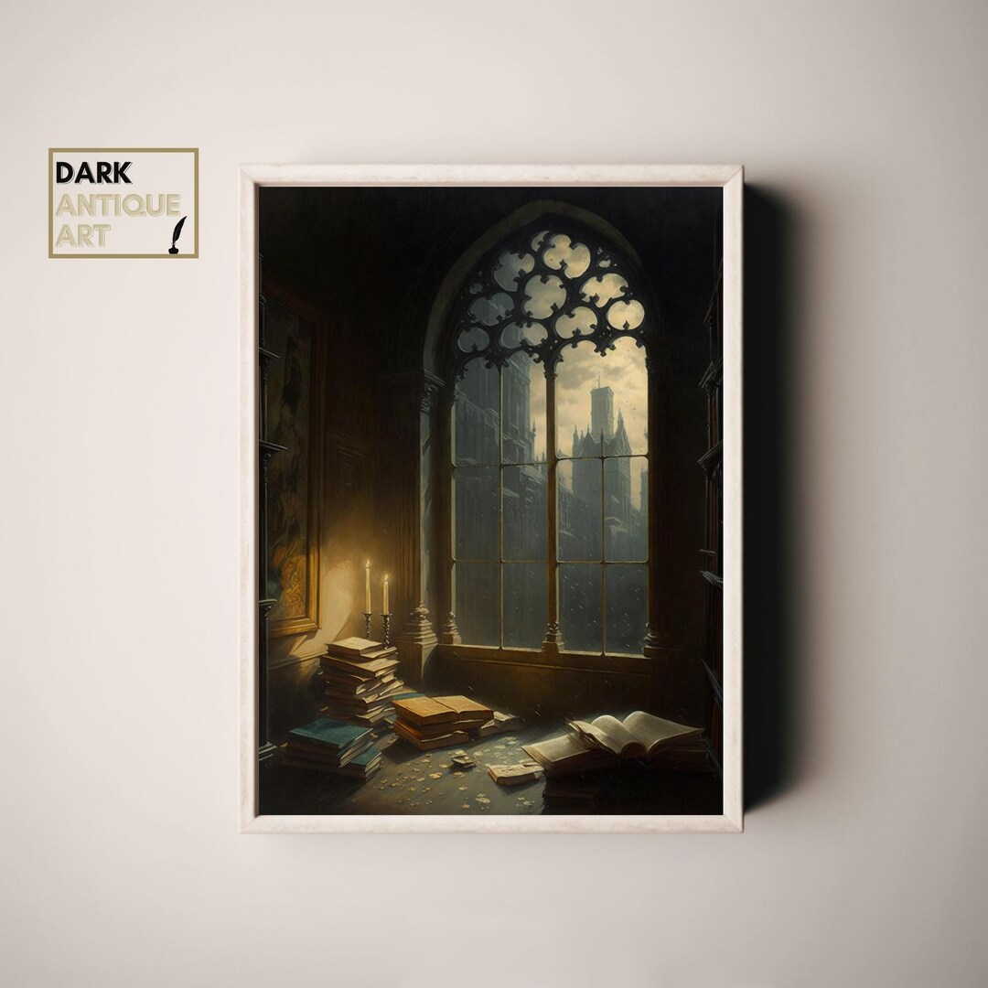 Vintage Victorian Library Window Painting Light Academia Art - Etsy