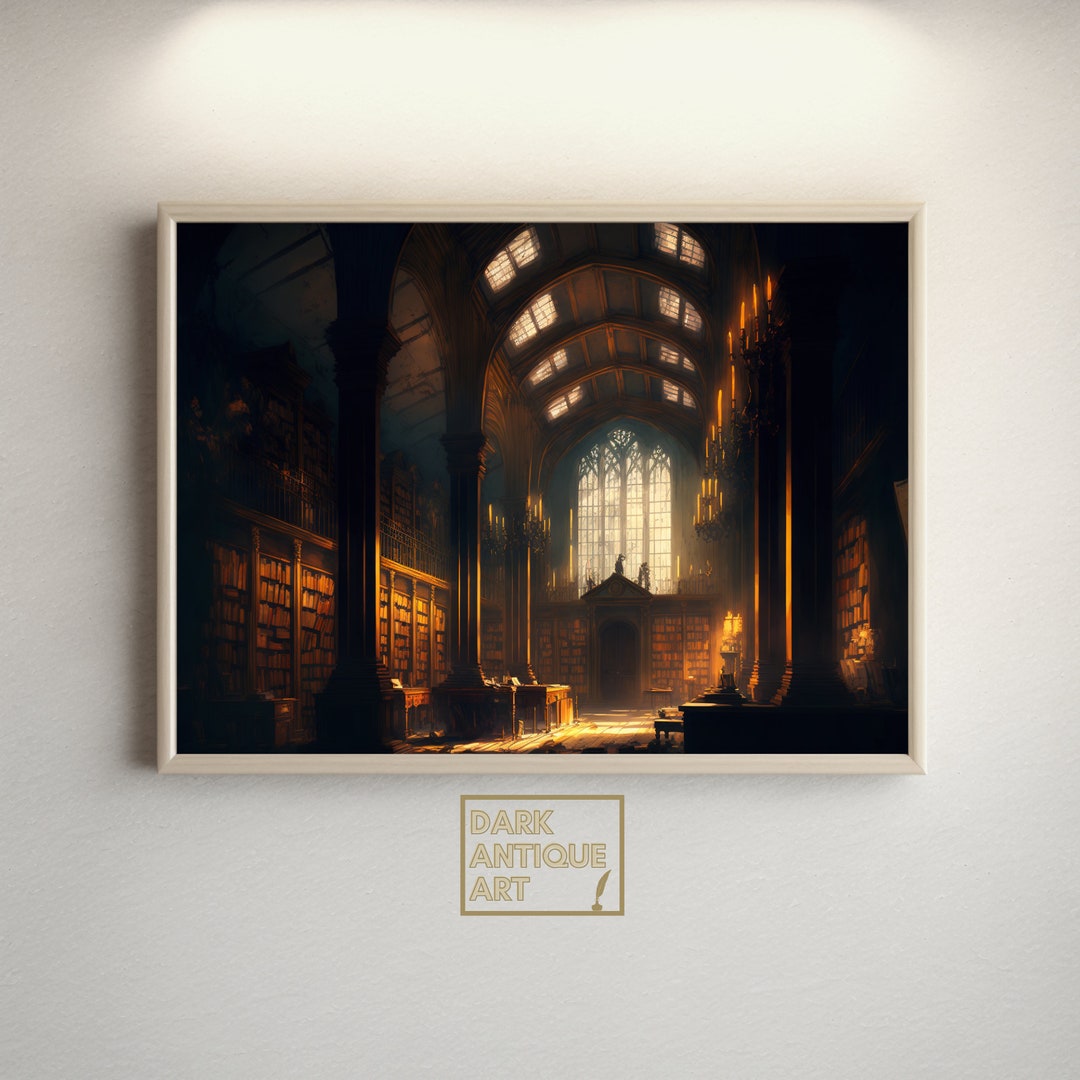 Old Library Painting Art Print Dark Academia Bookish Decor - Etsy