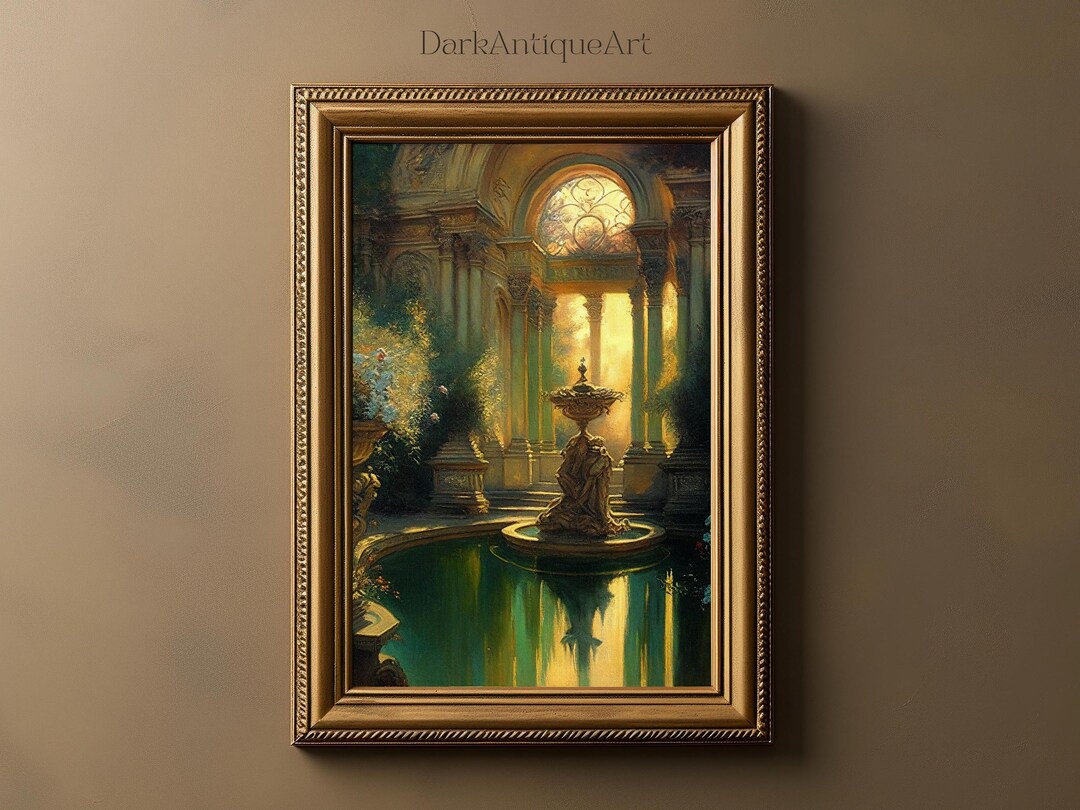 Victorian Garden Sunset Oil Painting: Baroque English Garden Art ...