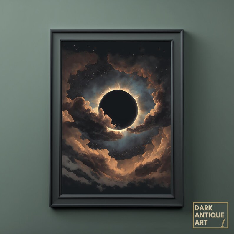 Celestian Solar Eclipse Vintage Painting Celestial Print - Etsy
