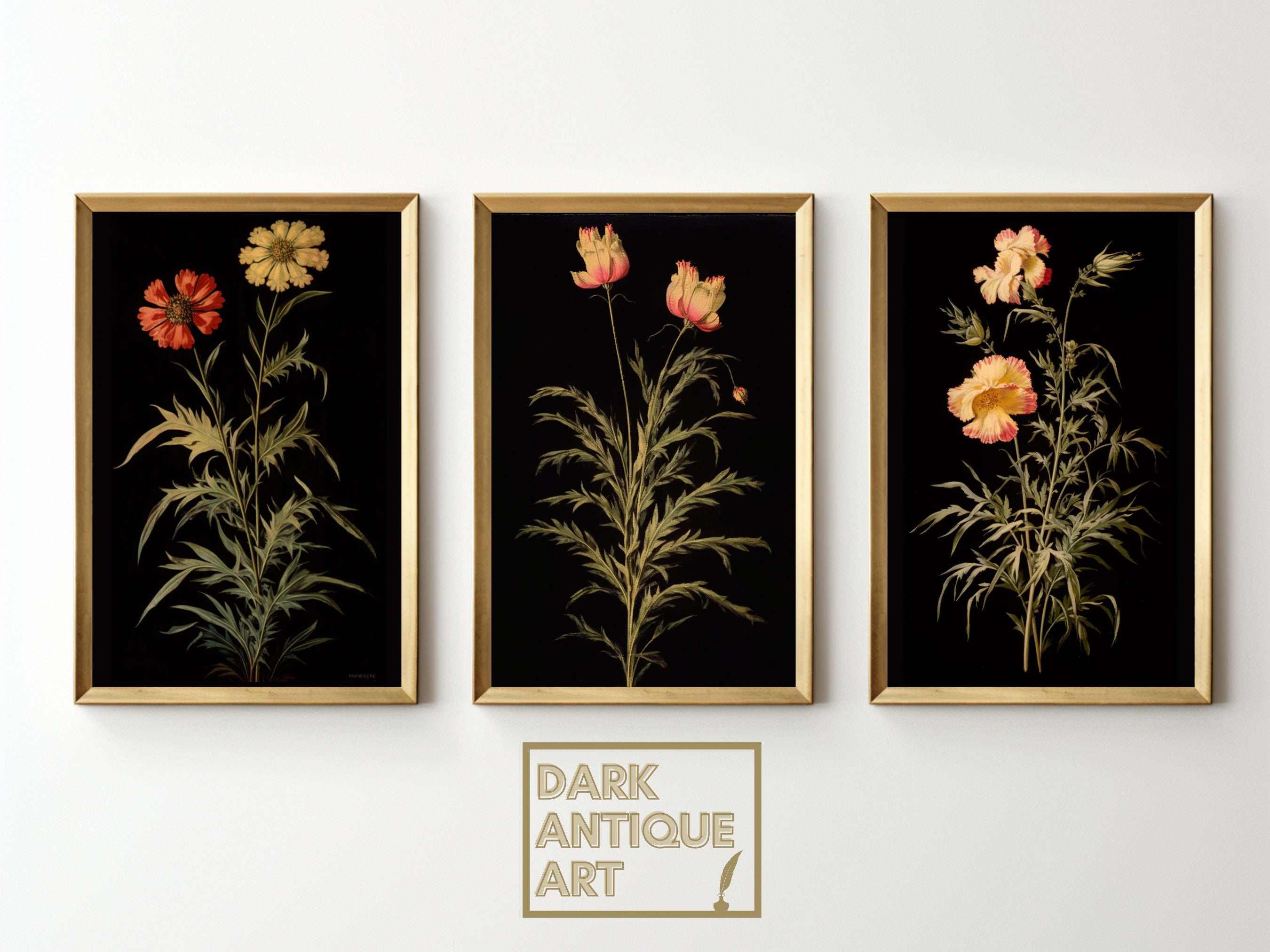 Dark Botanical Prints Dark Floral Print Moody Floral Wall - Etsy
