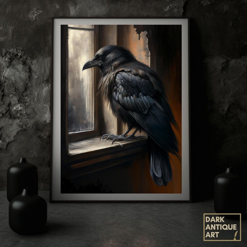 Vintage Raven Oil Painting Dark Academia Raven Art Crow - Etsy