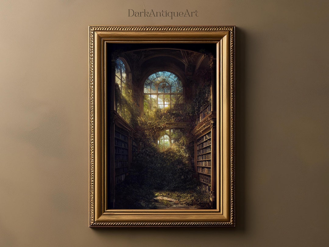 Old Abandoned Library Oil Painting Dark Academia Bibliophile Fantasy ...