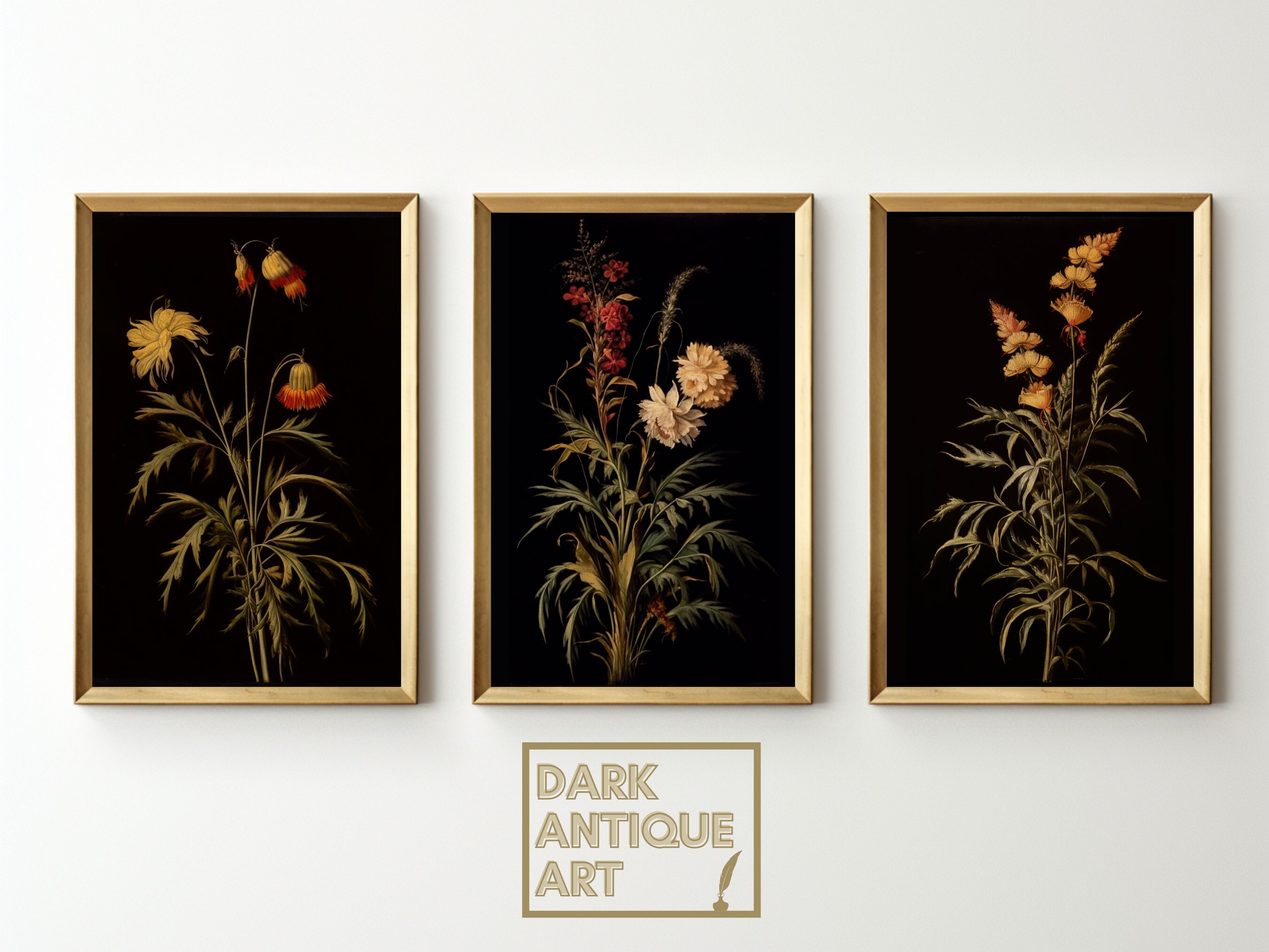 Dark Botanical Art Printables Black Floral Wall Art Antique - Etsy