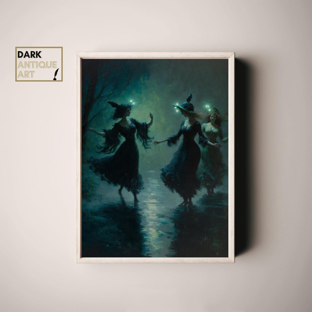 Dancing Witches Oil Painting Gothic Home Decor Witchcraft Dark Forest ...