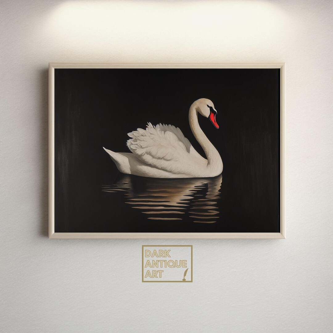 Antique White Swan Print Vintage Victorian Art Dark - Etsy