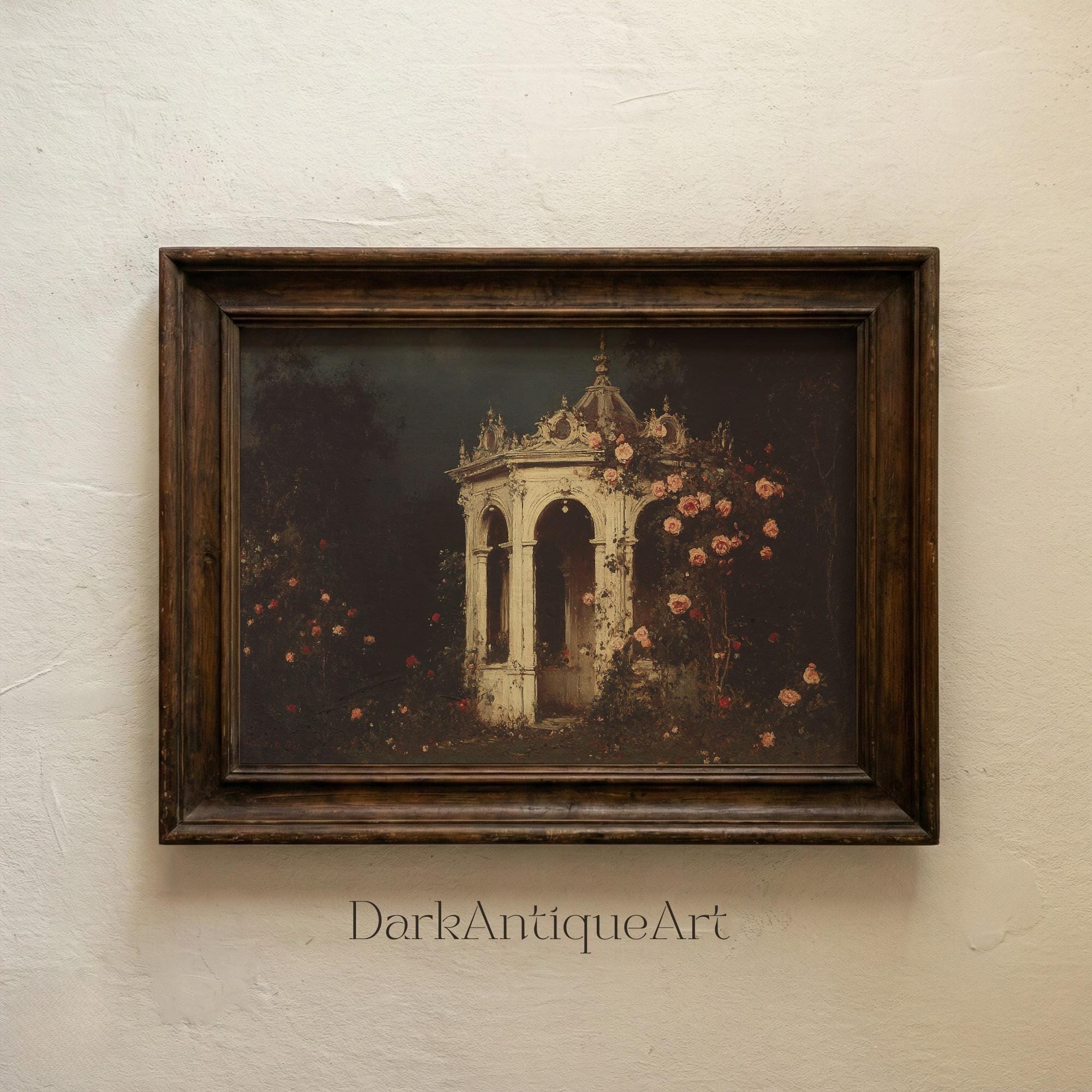 Gothic Garden Pavilion With Roses Art Print (digital Download) - Etsy