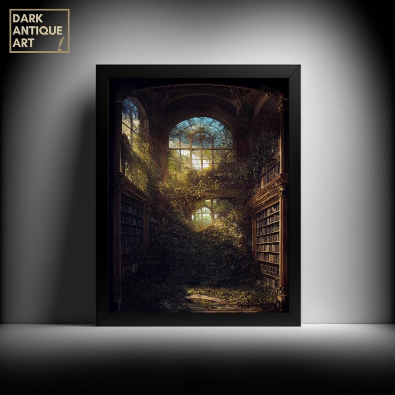 Old Abandoned Library Oil Painting Dark Academia - Etsy