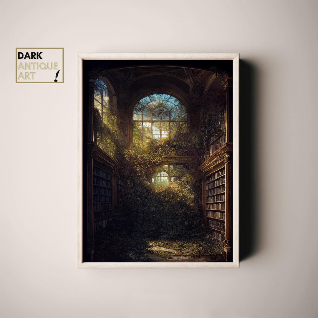 Old Abandoned Library Oil Painting Dark Academia - Etsy