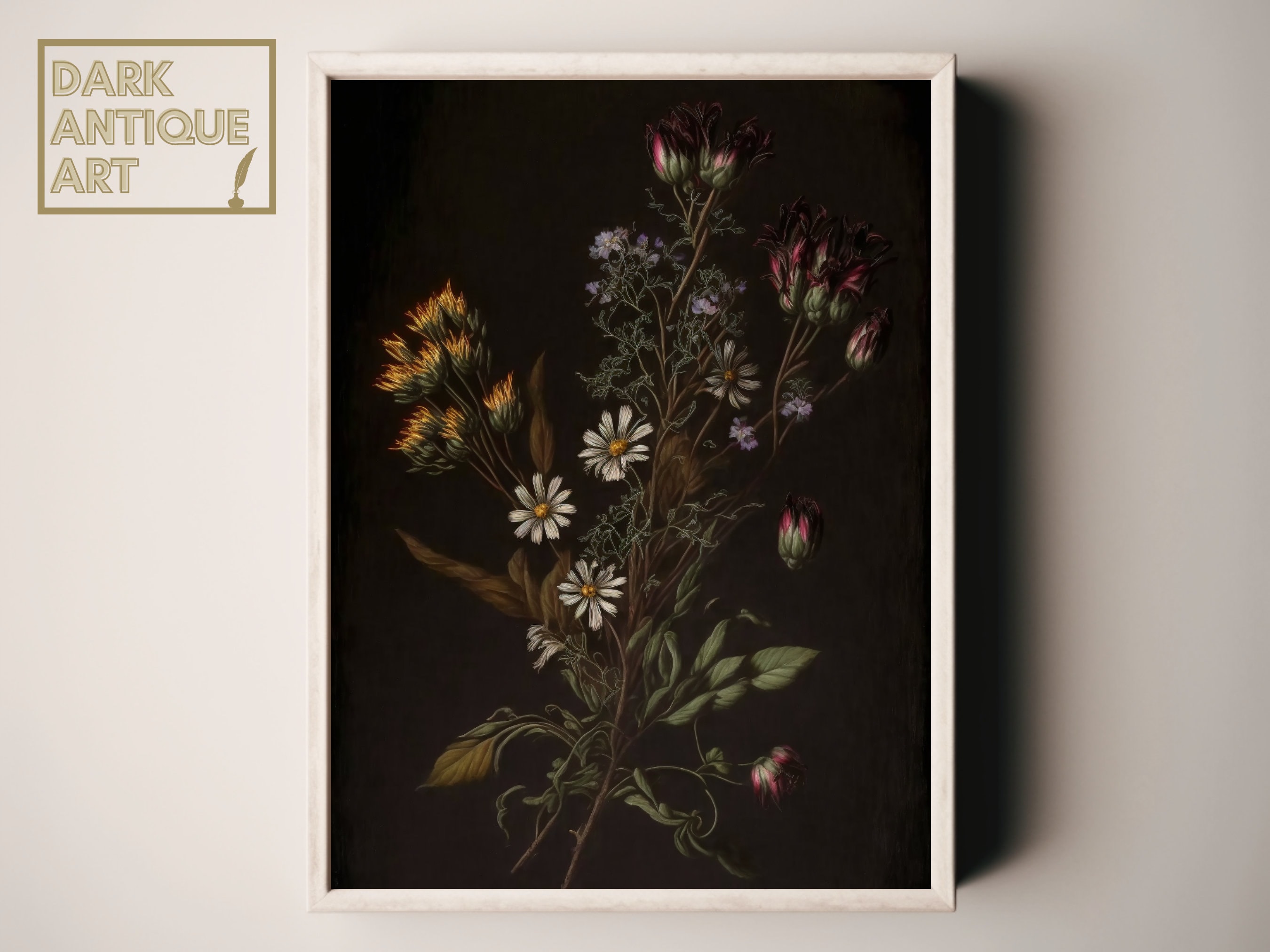 Dark Botanical Gallery Wall Art Moody Floral Print Set 3 - Etsy
