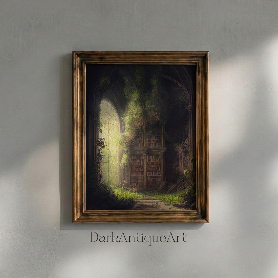Overgrown Library Oil Painting | Dark Academia Botanical Art (digital ...