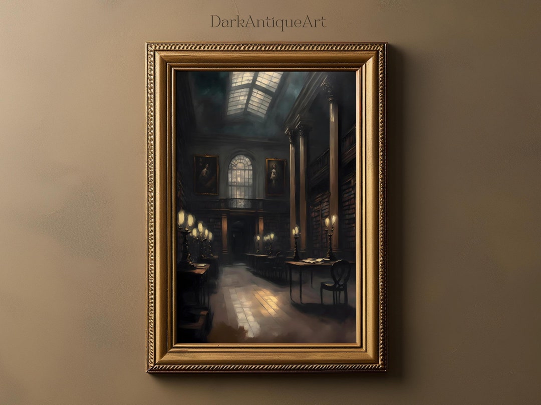 Vintage Library Painting Art Print Dark Academia Bookish Decor ...