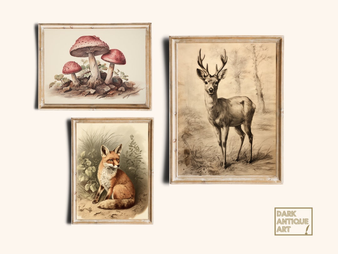 Vintage Forest Animals Wall Art Deer Fox Mushrooms Printable ...