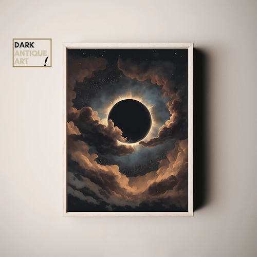 Celestian Solar Eclipse Vintage Painting Celestial Print - Etsy