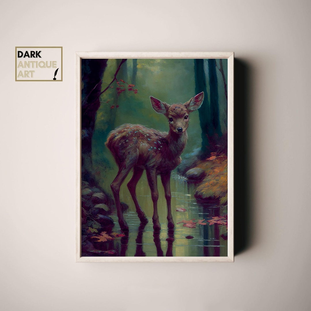Vintage Fawn Oil Painting Dark Cottagecore Prints Vintage Moody ... Vintage Fawn Oil Painting Dark Cottagecore Prints Vintage Moody ...