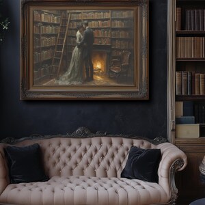 Library Embrace: Dark Academia Vintage Painting Printable, Moody ...