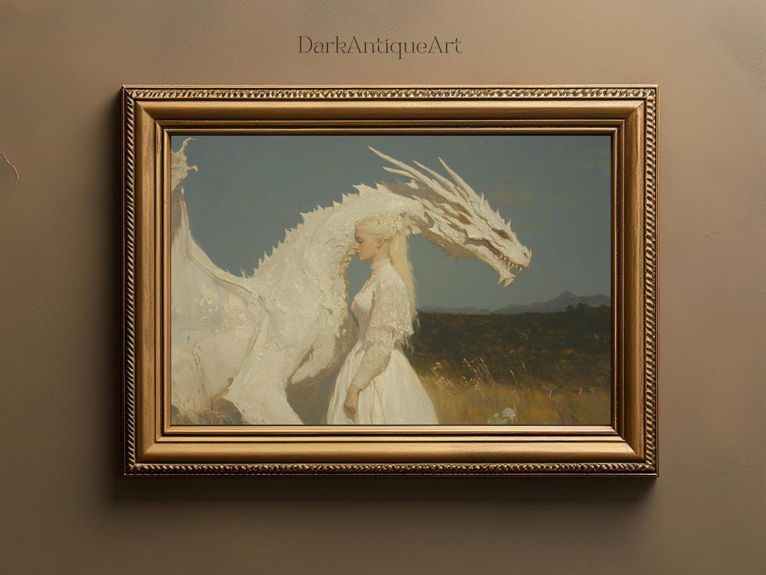 Ethereal Dragon Companion Gothic Fantasy Art Printable, White Dragon ...