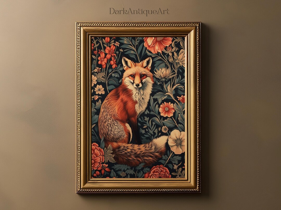 Vintage Fox Floral Printable Wall Art Victorian Animal Poster ...
