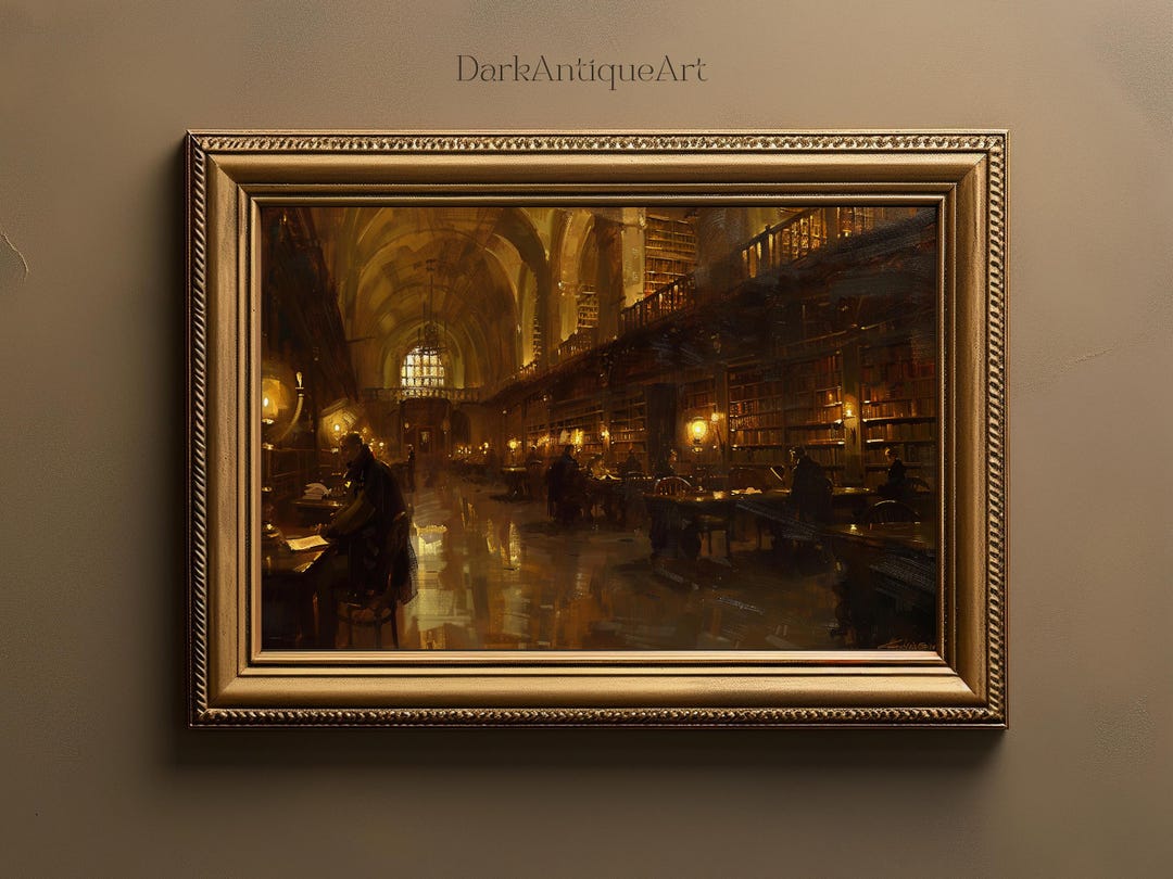 Vintage Library Art Print Gothic Architecture Wall Decor Medieval ...
