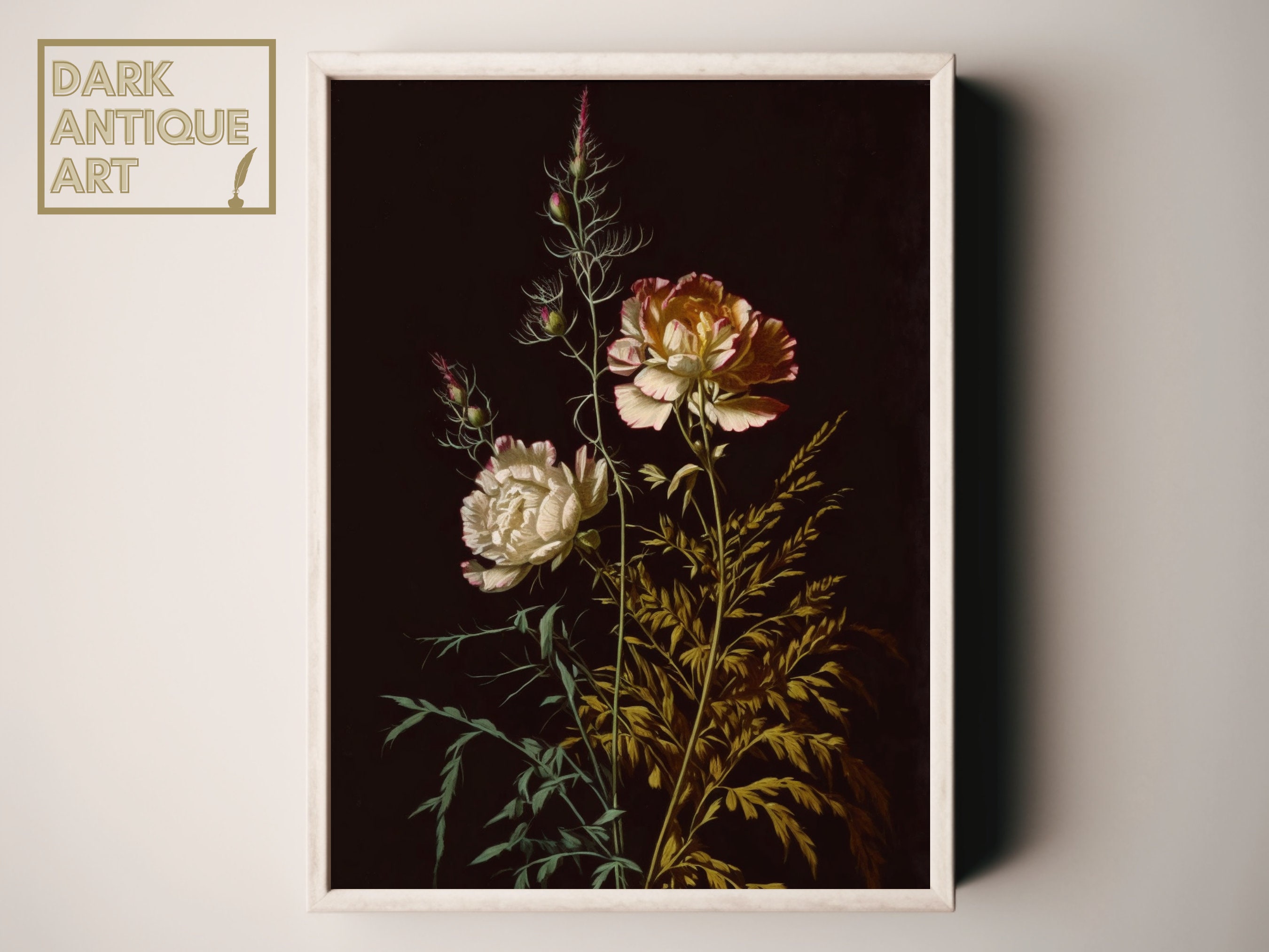 Dark Botanical Gallery Wall Art Moody Floral Print Set 3 - Etsy