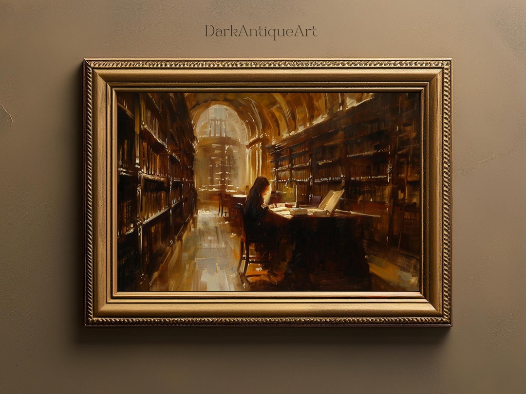 Vintage Library Art Print Antique Reading Room Decor Old Book Lover ...