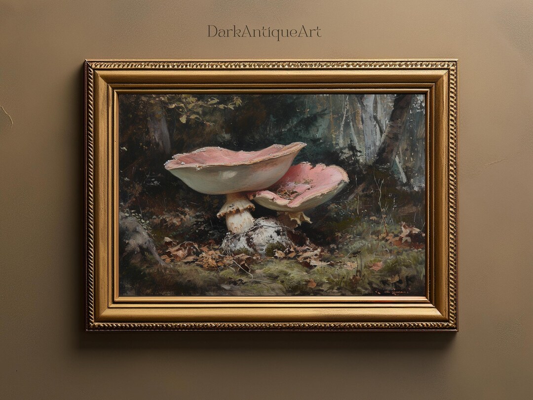 Vintage Mushroom Oil Painting Mushroom Forest Art Antique Botanical ...