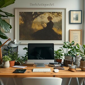 Enchanted Reader Dark Academia Print, Moody Vintage Artwork, Reading Woman Under Tree, Antique ...