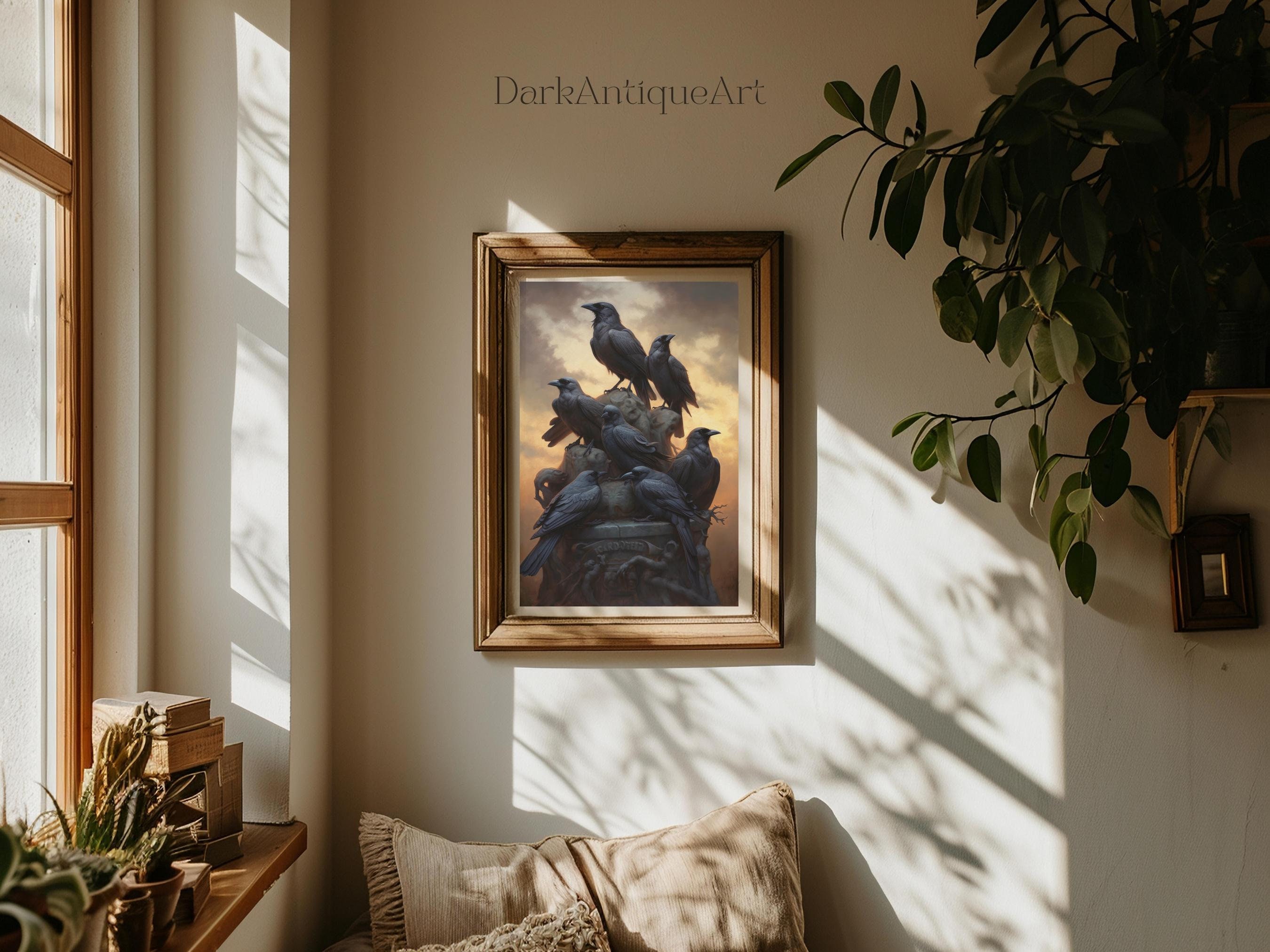 Vintage Ravens Oil Painting Dark Academia Witch Wall Art Crow Art Dark ...