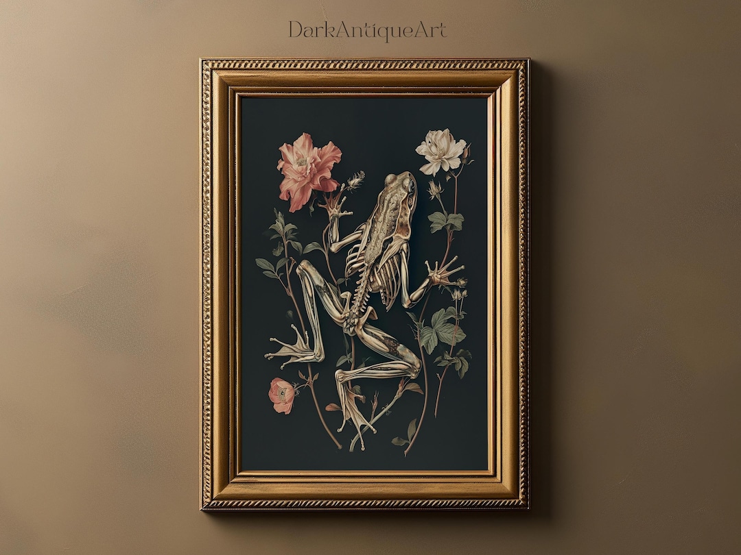 Macabre Floral Skeleton Art Print, Creepy Wall Decor for Dark Academia ...