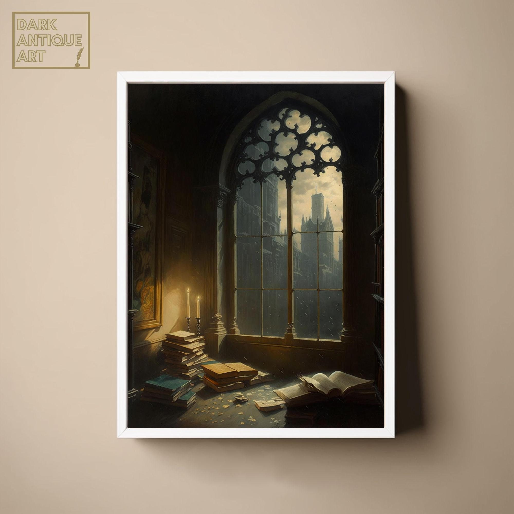 Vintage Victorian Library Window Painting Light Academia Art - Etsy