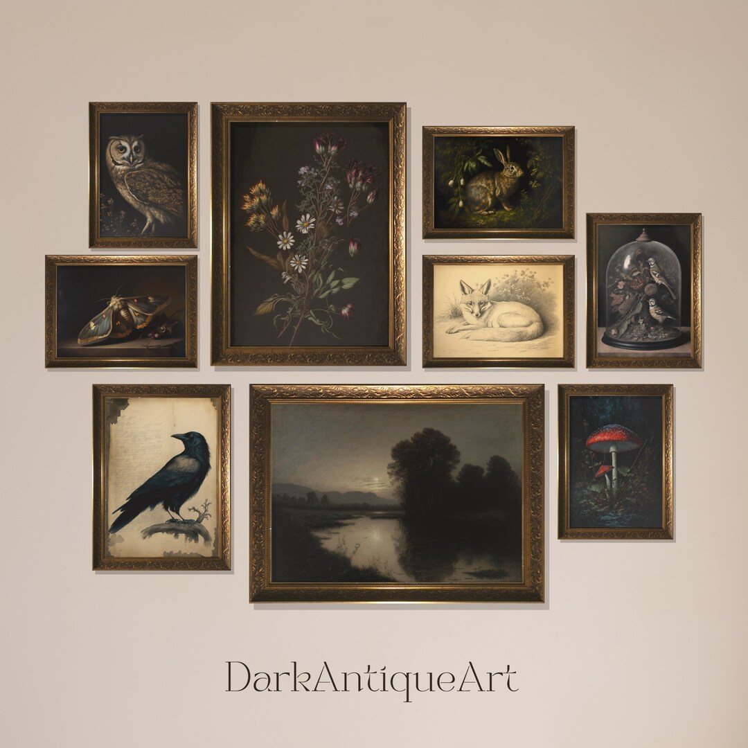 Set of 9 Cottagecore Print | Mushroom, Owl, Fox | Vintage Moody Prints ...