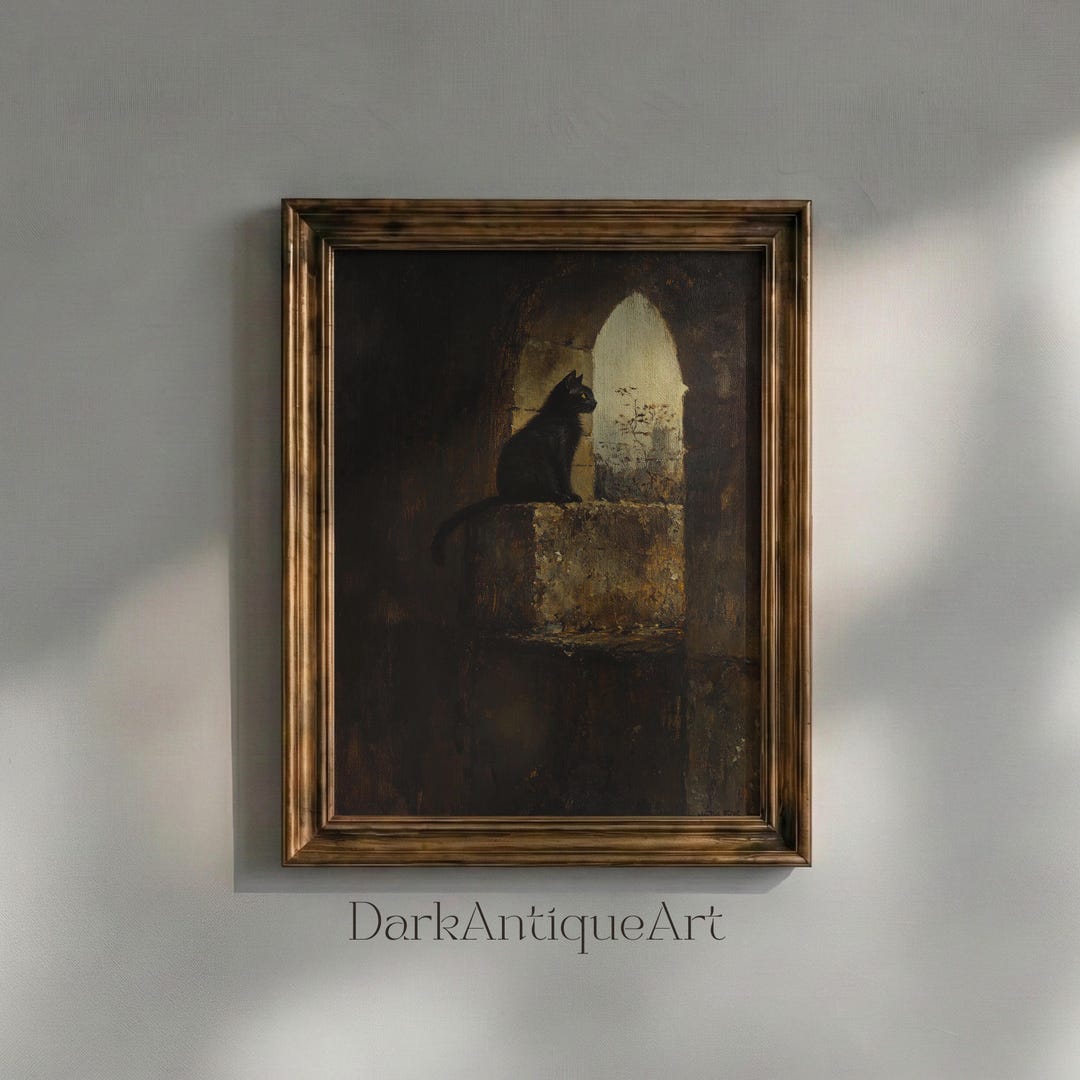 Black Cat Gothic Archway Print: Dark Academia Wall Decor (digital ...