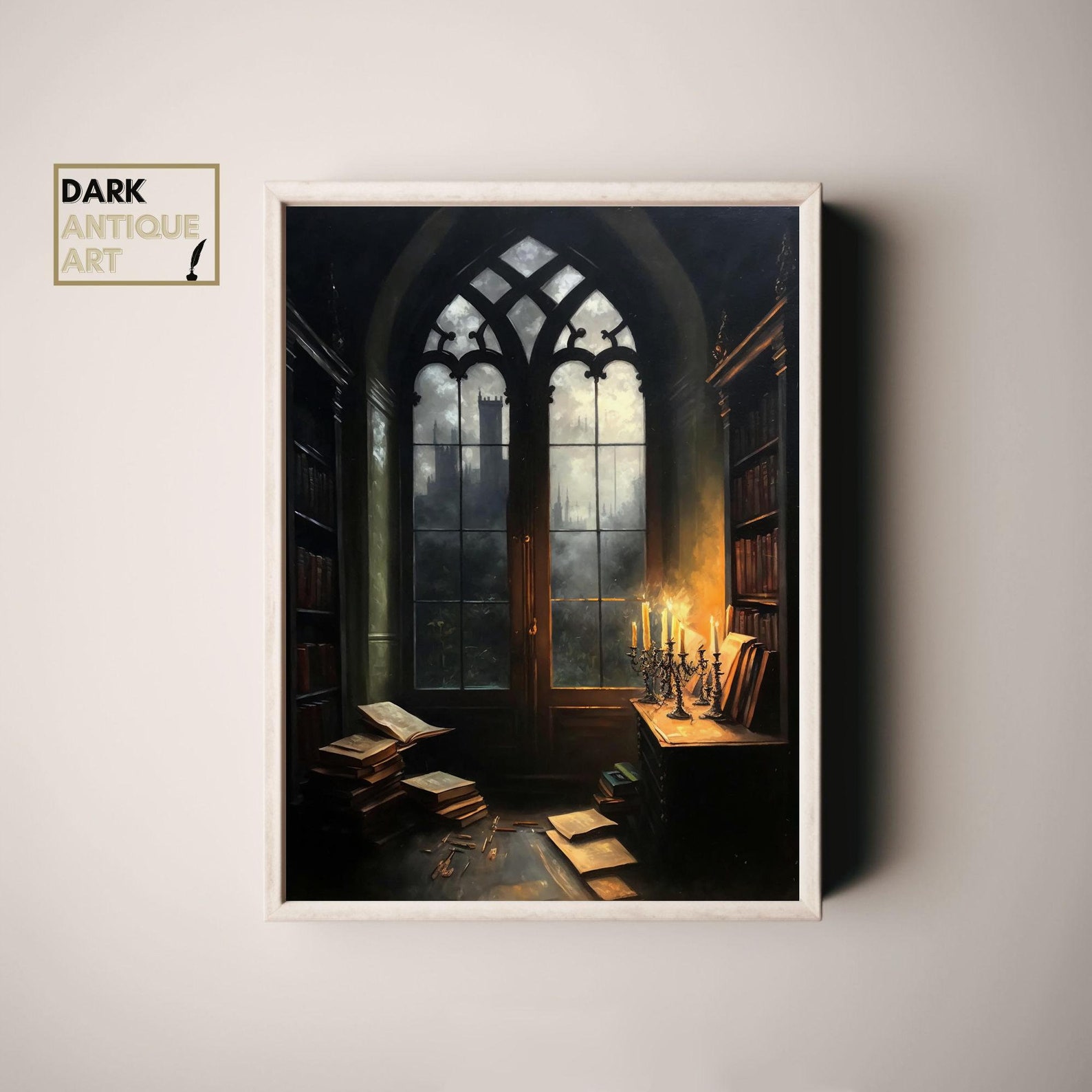 Vintage Victorian Library Window Painting Light Academia Art - Etsy