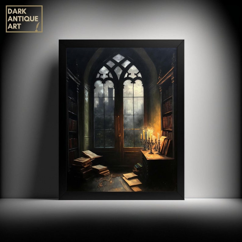 Vintage Victorian Library Window Painting Light Academia Art - Etsy