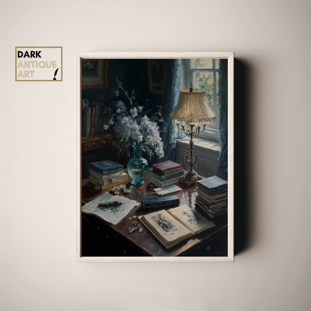 Still Life Victorian Desk Oil Painting Vintage Painting - Etsy