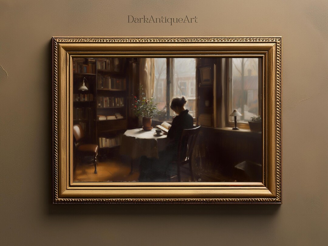 Vintage Library Reading Nook Art Print Cozy Home Decor Book Lover Gift ...