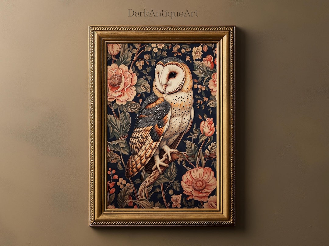 Victorian Owl in Floral Setting Victorian Animal Print Dark Academia ...