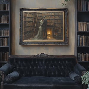 Library Embrace: Dark Academia Vintage Painting Printable, Moody ...