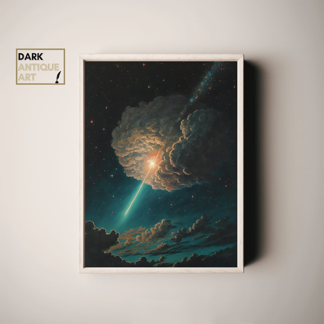 Celestian Meteor Vintage Painting Digital Print Celestial Print Dark ...