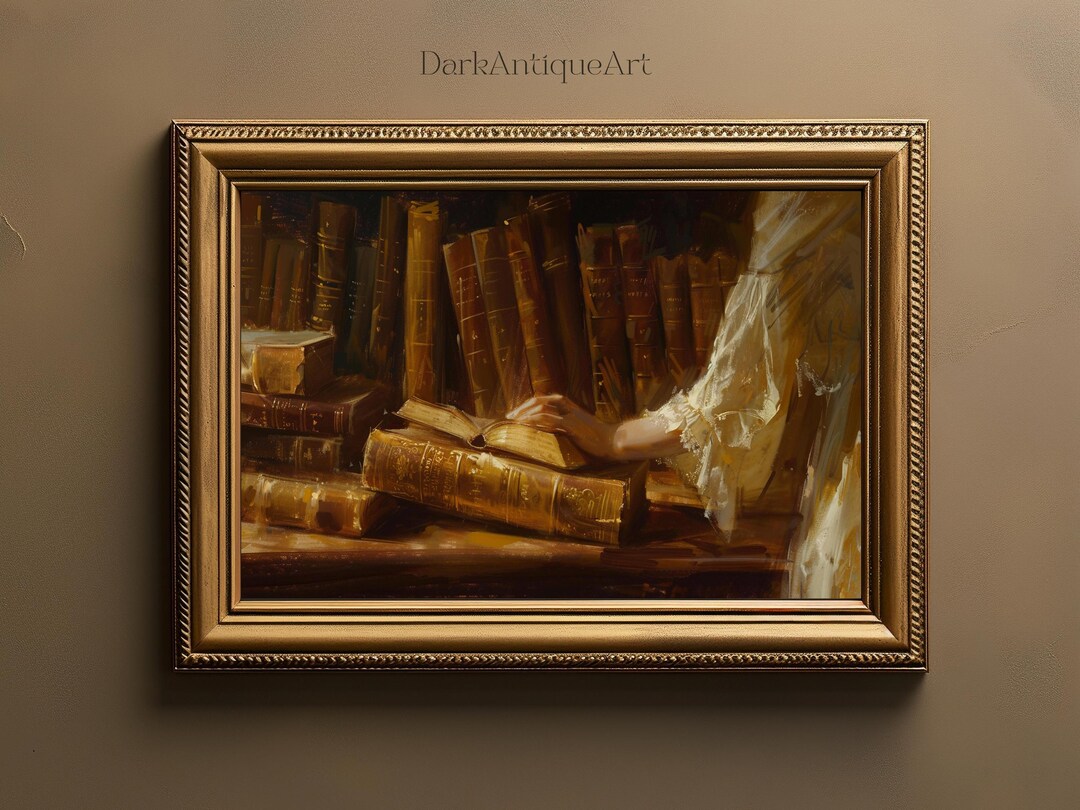 Vintage Library Art Print Antique Books Painting Classical Study Decor ...