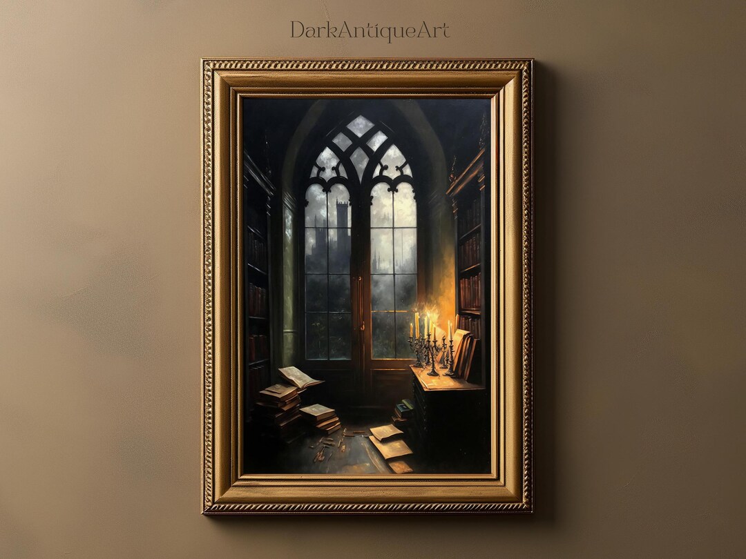 Vintage Victorian Library Window Painting, Light Academia Art, Digital ...